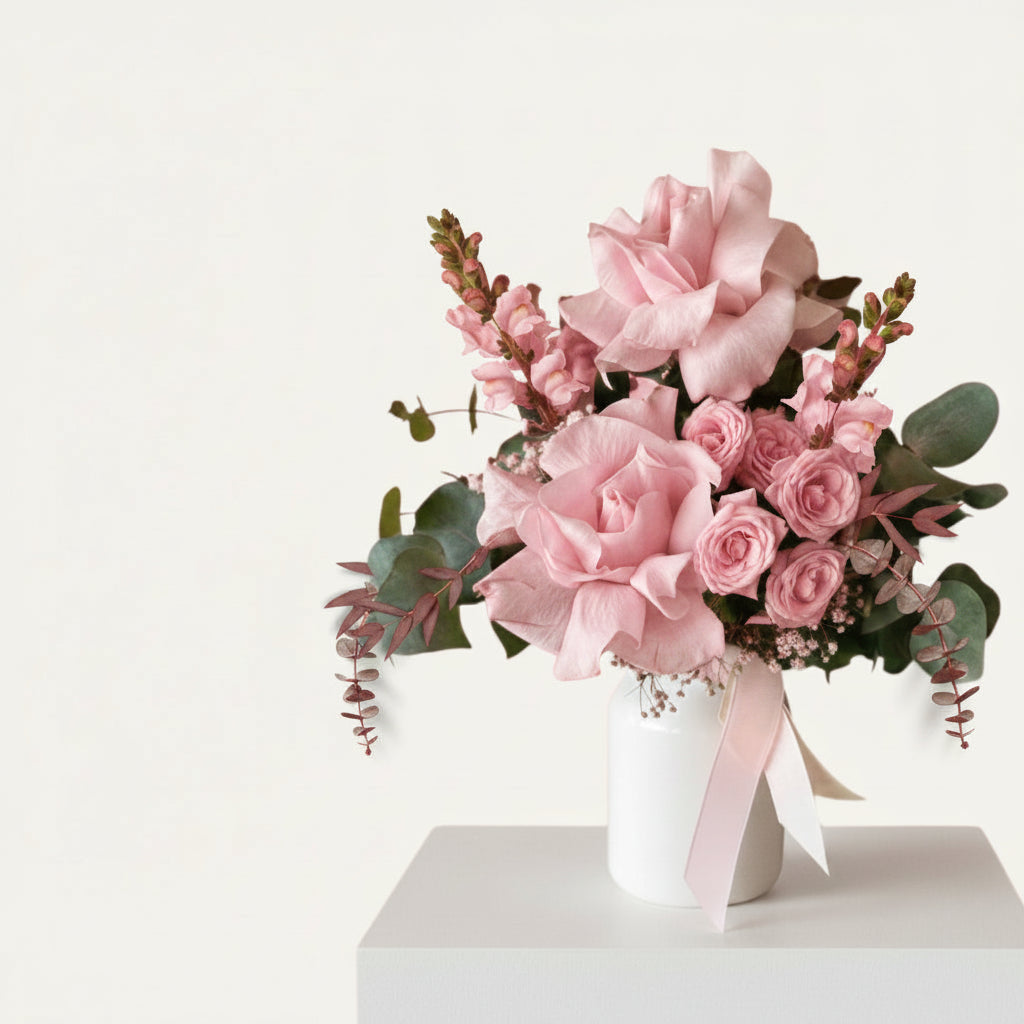 Mon Cheri- the sweetest reflexed pink rose Arrangement in a pink ...