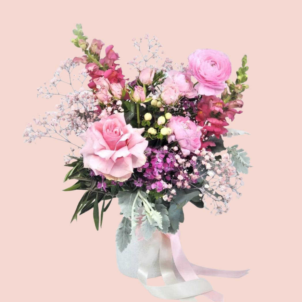 Blooming Kindness - Sweet Pink Ceramic Vase Arrangement