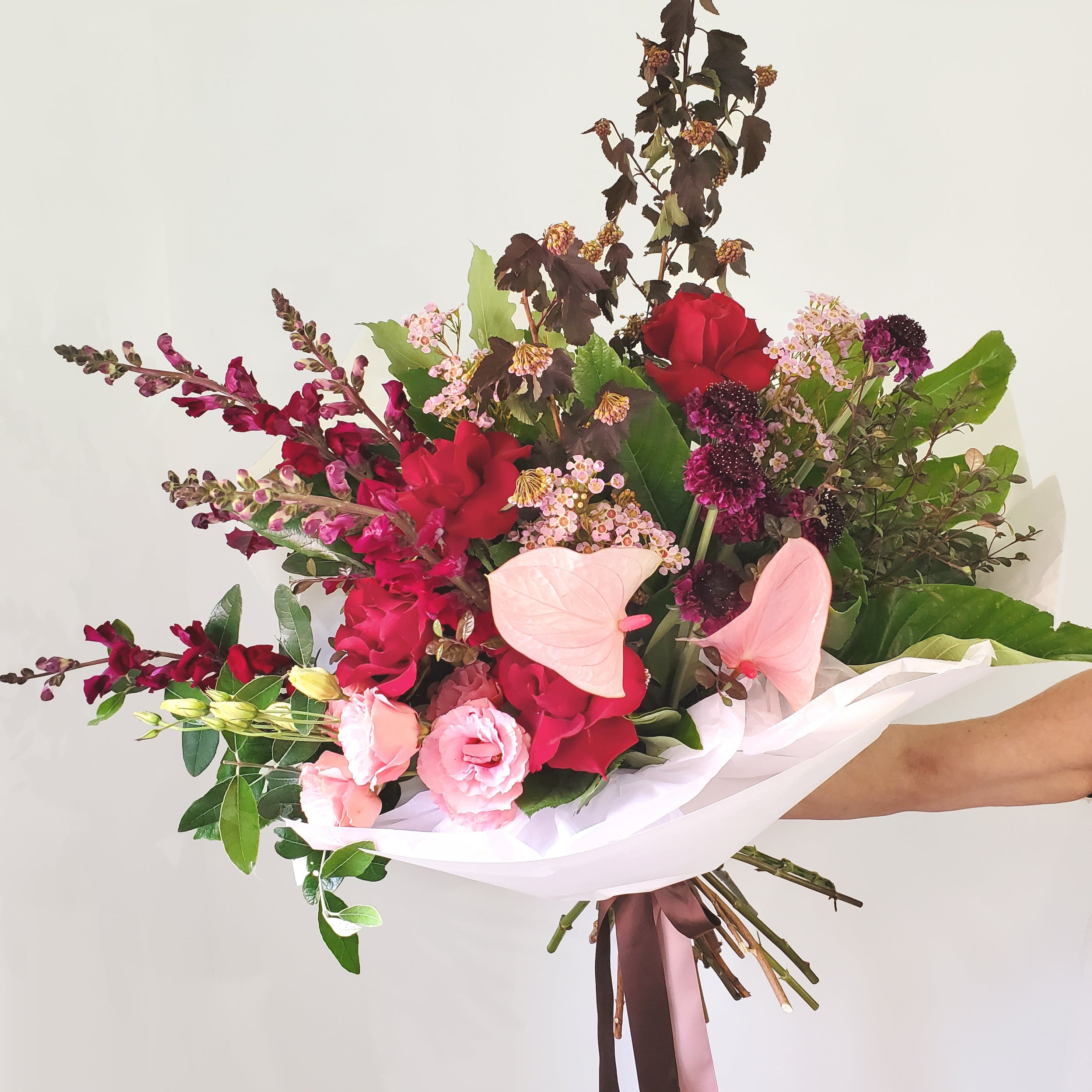 Ruby Magic - Pink and Red Roses, Anthurium & Mixed Blooms | BLOOMHAUS ...